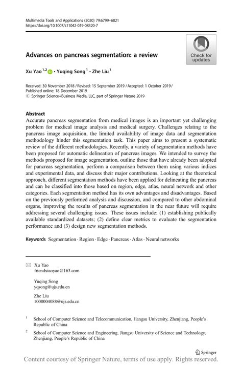 Advances On Pancreas Segmentation A Review Request Pdf