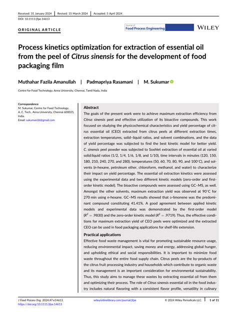 Process Kinetics Optimization For Extraction Of Essential Oil From The