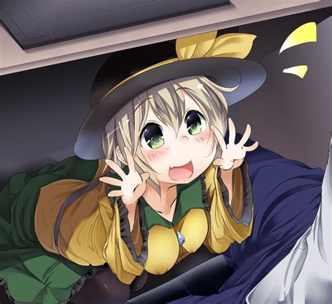 Safebooru 1girl Aki Akikaze Asparagus Blush Breasts Chair Fang Green Eyes Hat Hat Ribbon