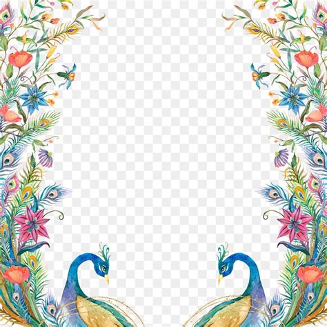 Watercolor Peacock And Flower Border Frame