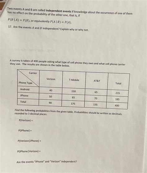 Solved Two Events A And B Are Called Independent Events If Chegg Com