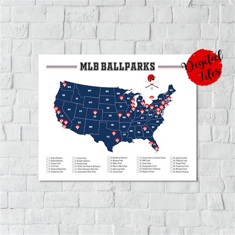 Printable Mlb Ballparks Map Baseball Stadiums Map Major League Etsy