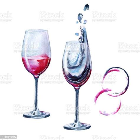 음료와 유리 유리 와인 유리의 파도 카페 메뉴 레스토랑 배너 배경의 디자인을 위해 흰색 배경에 고립 된 손으로 그린 수채화 그림 수채화에 대한 스톡 벡터 아트 및 기타
