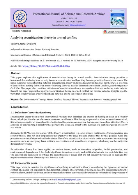 Pdf Applying Securitization Theory In Armed Conflict