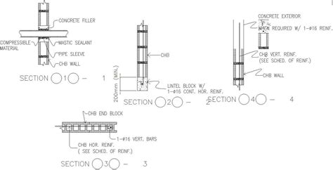 Concrete Wall Section Details Including Concrete Filler Mastic Sealant Pipe Sleeve Chb Wall