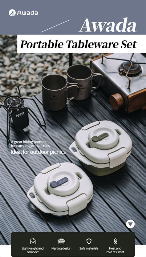Awada Travel Set Camping Silicone Bowl Portable Collapsible Bowl Cup Spoon Outdoor Integrated