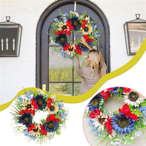 Bzpiz Wreaths Under 5 Front Door Wreath Summer Large Artificial