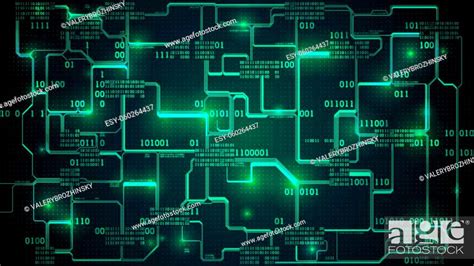 Abstract Futuristic Electronic Circuit Board With Binary Code Stock