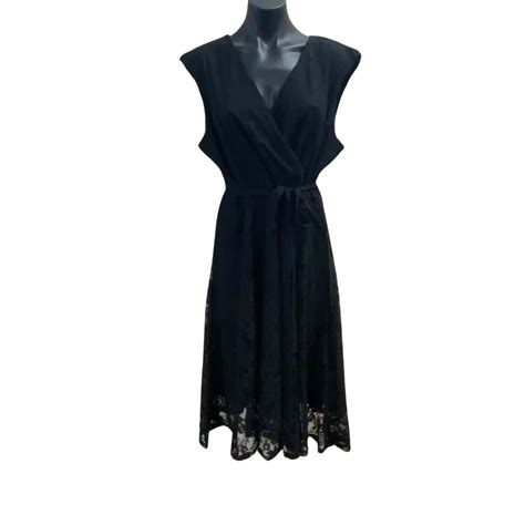 Liz Jordan Wrap Tie Waist Dress Black Size 12s