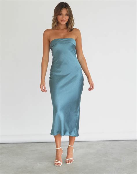 Charlita Strapless Cowl Back Satin Maxi Dress In Steel Blue Showpo