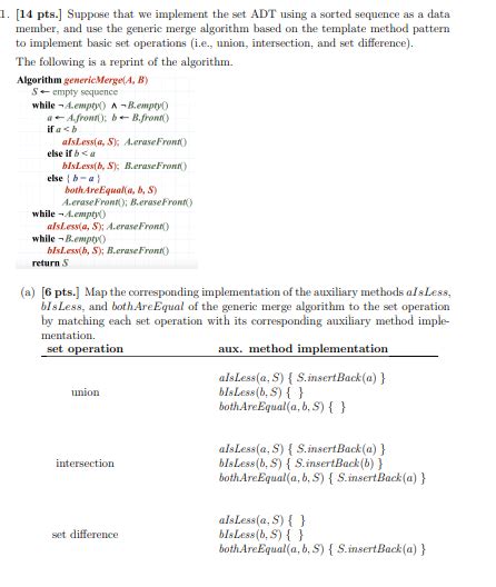 Solved 1 14 Pts Suppose That We Implement The Set Adt