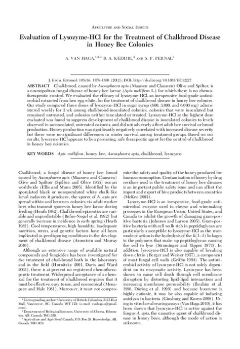Pdf Evaluation Of Lysozyme Hcl For The Treatment Of Chalkbrood