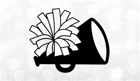 Sports Clipart Black Cheerleader Megaphone With Pom Pom Outline For