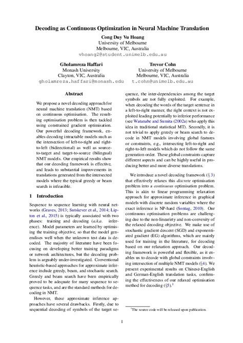 Pdf Decoding As Continuous Optimization In Neural Machine Translation