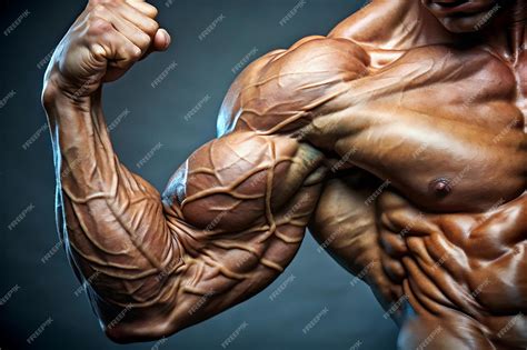 Close Up Bicep Flexing Veins Popping Showing Toned Strength Premium Ai Generated Image