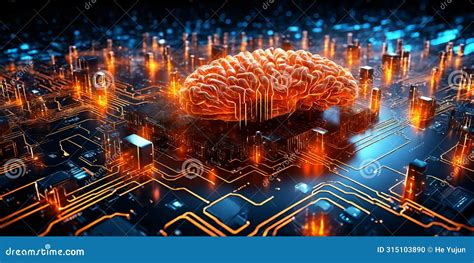 Human Meets Machine Illuminated Brain Circuitry On Futuristic Blue