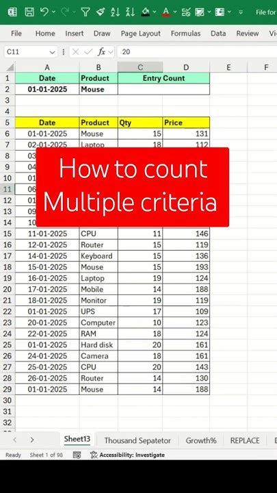 How To Count Multiple Criteria In Excel Shorts Youtube