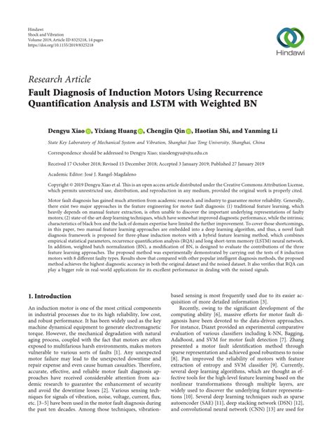 Pdf Fault Diagnosis Of Induction Motors Using Recurrence Quantification Analysis And Lstm With