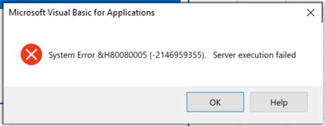 Excel Getting A System Error Andh80080005 2146959355 Server