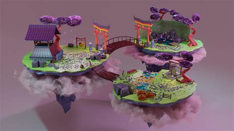 Asian Garden In Low Poly Style R Blender