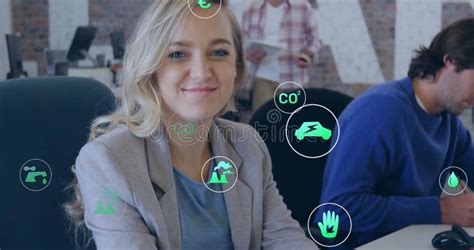 Image Of Eco Icons And Data Processing Over Diverse Business People In