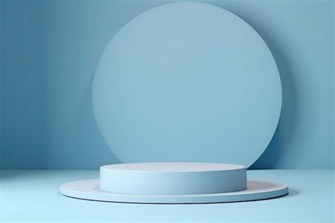 제품 디스플레이 스탠드 받침대 스튜디오 블루 파스텔 색상 배경 3d를 위한 최소 연단 프리미엄 사진