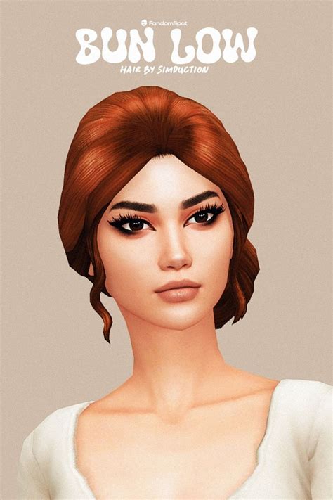 Bun Low Hair By Simduction Sims 4 Cc Bun Hairstyles Messy Curly