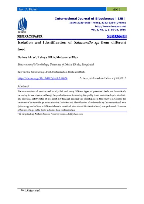 Pdf Isolation And Identification Of Salmonella Sp From Different