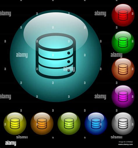 Single Database Icons In Color Illuminated Spherical Glass Buttons On