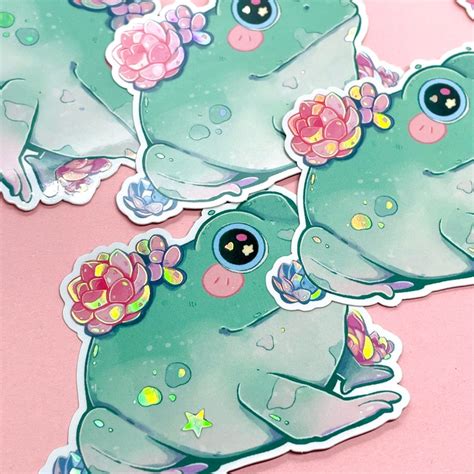 Succulent Frog Sticker Holographic Sticker Frog Sticker Etsy