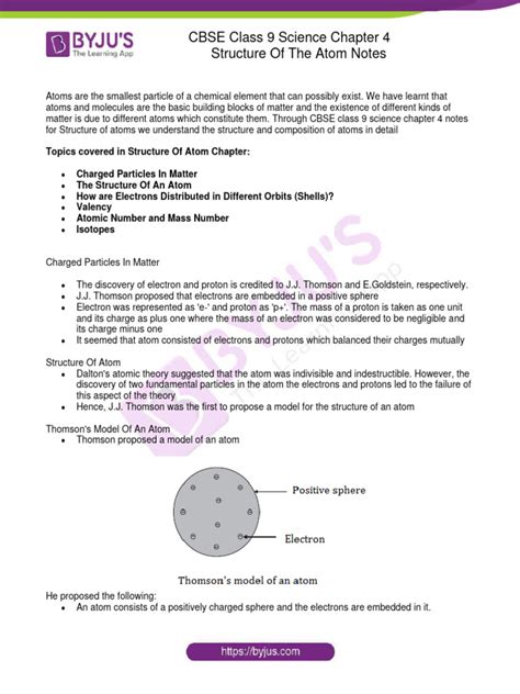 Cbse Class 9 Science Chapter 4 Structure Of The Atom Notes Pdf Atoms Atomic Nucleus