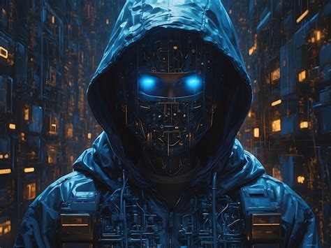 Premium Ai Image Cyber Security Concept With A Futuristic Hacker Wearing A Hoodie Surrounded