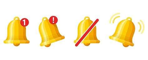 흰색 배경에 격리 된 알림 벨 아이콘 세트 소셜 미디어 알림에 대한 새로운 알림과 함께 금색 벨이 울립니다 알람 시계 및 스마트