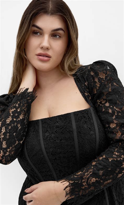 Womens Plus Size Valentine Corset Black Lace Midi Dress