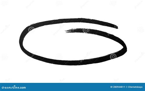Ellipse Drawn With Black Marker On White Background Top View Stock