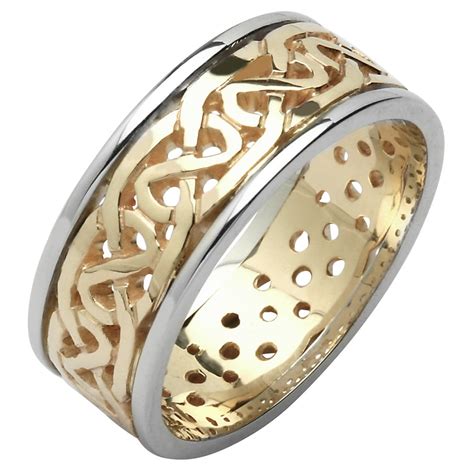 Irish Wedding Ring Mens Celtic Knot Pierced Sheelin Wedding Band Yel