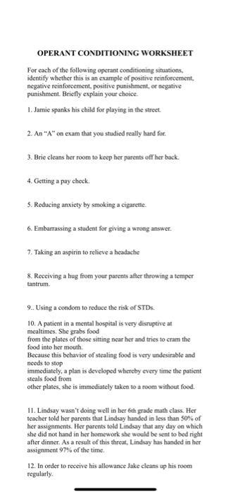 Operant Conditioning Worksheet