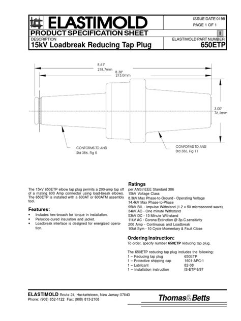 El El El El Elastimold Astimold Astimold Astimold Astimold 15kv Loadbreak Reducing Tap Plug