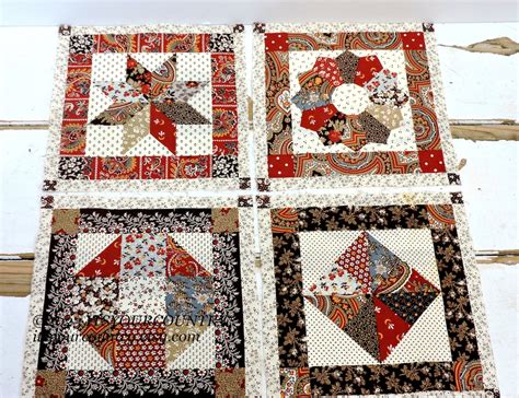 6 Faux Patchwork Quilt Blocks Cheaters Cloth Fabric Pillow Top Etsy