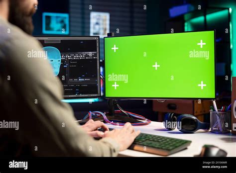 Software Developer Using Isolated Screen Pc Monitor For Artificial Intelligence Computing