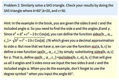 Solved Problem 2 Similarly Solve A Sas Triangle Check Your