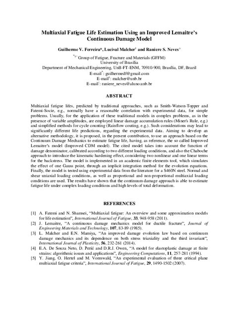 Pdf Multiaxial Fatigue Life Estimation Using An Improved Lemaitres
