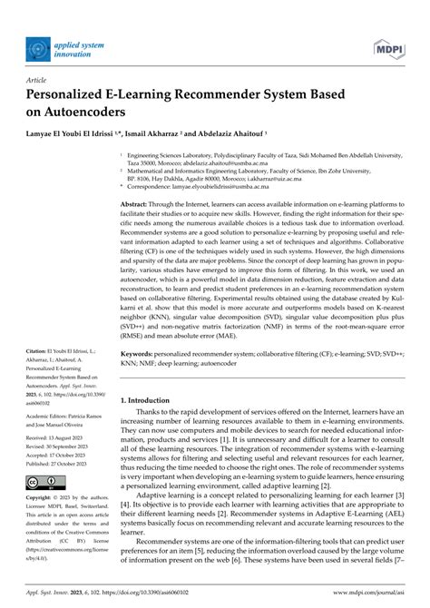 Pdf Personalized E Learning Recommender System Based On Autoencoders