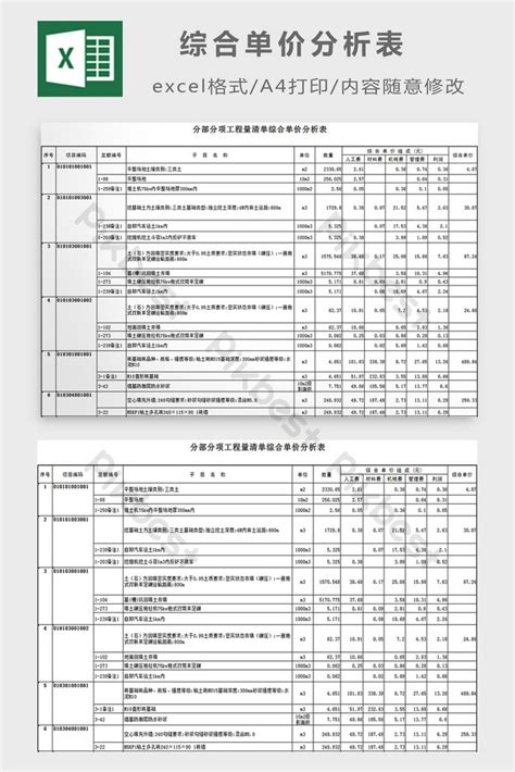 綜合單價分析表excel模板 Xlsx Excel模板範本素材免費下載 Pikbest
