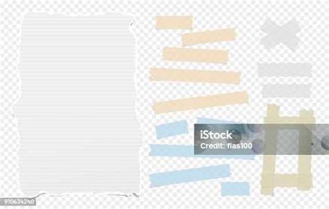 블루 화이트 갈색 접착제 스티커 마스킹 덕트 테이프 조각 줄 노트 텍스트에 대 한 노트북 찢어진 종이 제곱 배경에 0명에 대한 스톡 벡터 아트 및 기타 이미지 Istock
