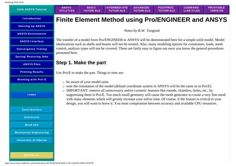 Pdf Tutorial Finite Element Method Using Pro Engineer And Ansys