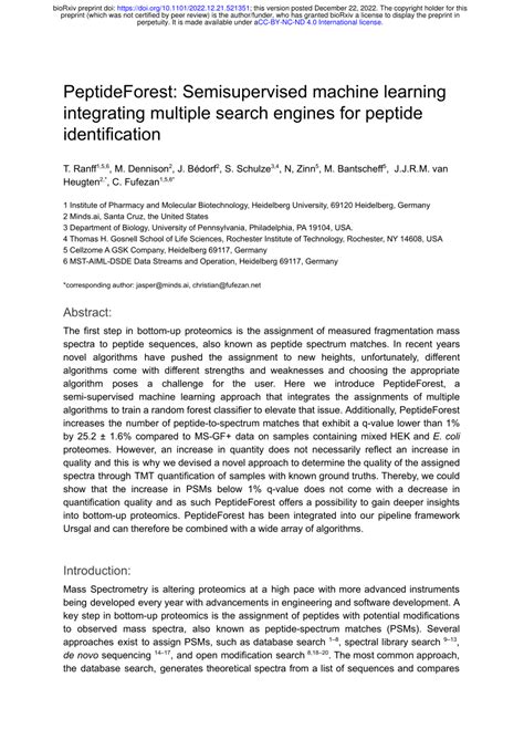pdf peptideforest semisupervised machine learning integrating multiple search engines for