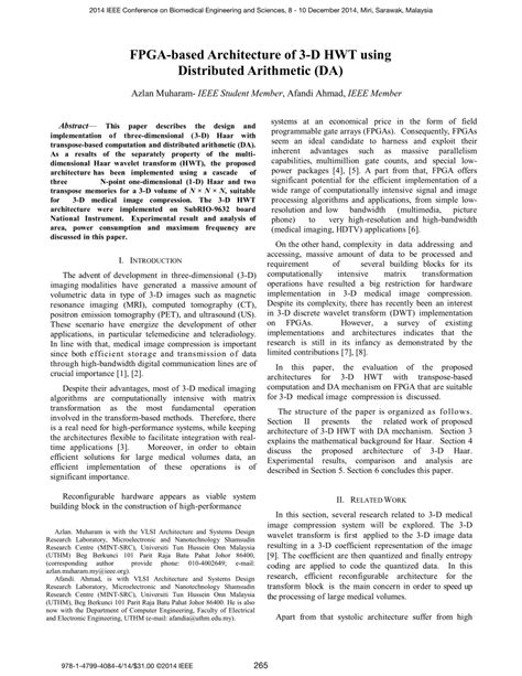 Pdf Fpga Based Architecture Of 3 D Hwt Using Distributed Arithmetic Da