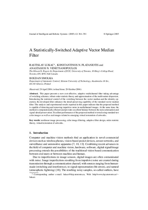 pdf adaptive vector median filter for noise reduction