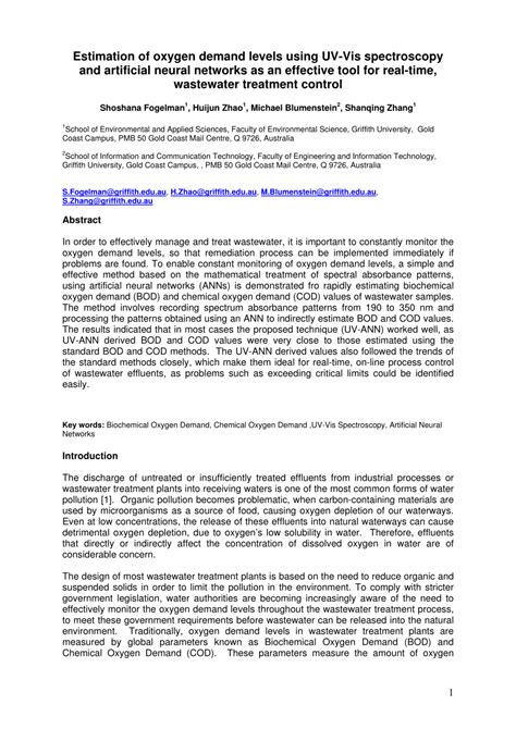 Pdf Estimation Of Oxygen Demand Levels Using Uv Vis Spectroscopy And Artificial Neural
